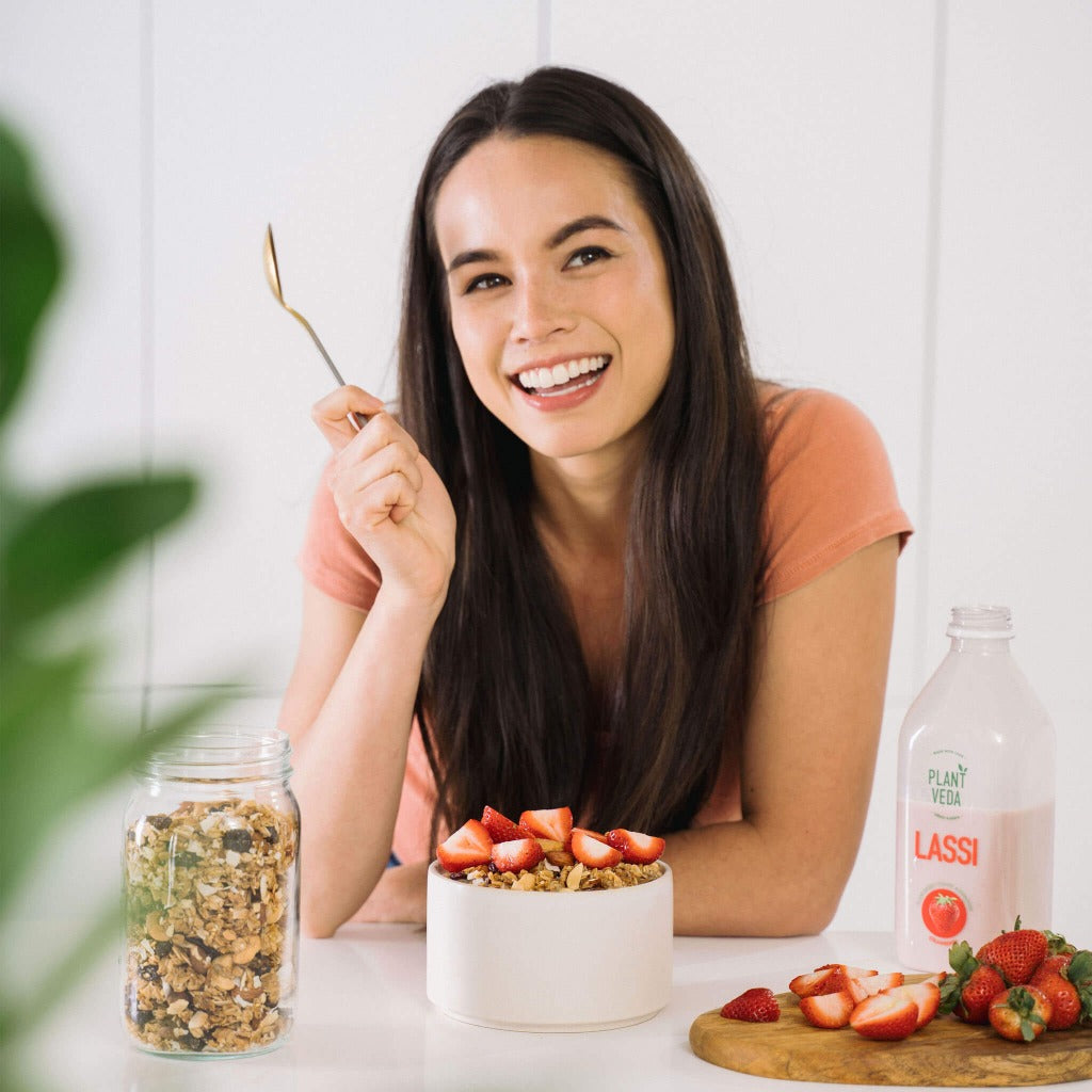 Vegan Drinkable Yogurt - Strawberry Probiotic Lassi | – Plant Veda